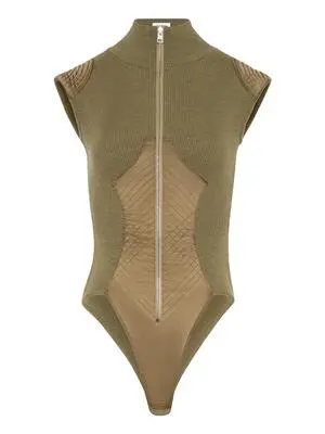 JEAN PAUL GAULTIER Merino Wool Ribbed Bodysuit - Khaki