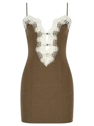 Zeynep Arçay Lace Trim Mini Wool Dress - Camel