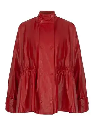 Zeynep Arçay Short Flare Lambskin Leather Trench Coat - Red