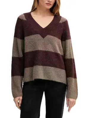 MOS MOSH Striped V-neck Sweater - Purple
