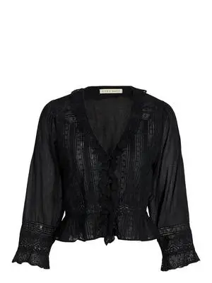 DÔEN Ruffled Lace Blouse - Black