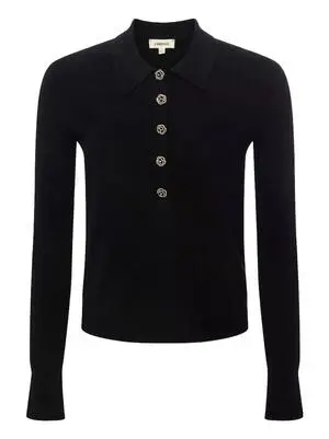 L'Agence Button-embellished Polo Top - Black