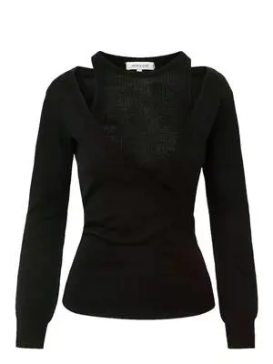 Veronica Beard Cut-out Merino Wool Sweater - Black