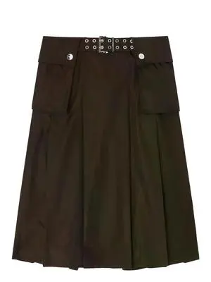 GANNI Pleated Belted Midi Skirt - Brown