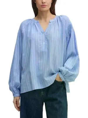 MOS MOSH Striped V-neck Blouse - Blue