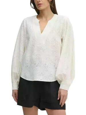 MOS MOSH Eyelet V-neck Blouse - White