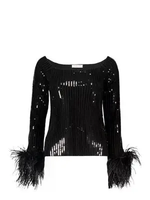 Valentino Garavani Sequin Feather-trim Top - Black