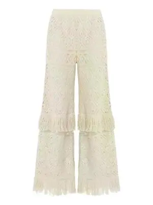 La DoubleJ Fringed Palazzo Pants - Neutrals