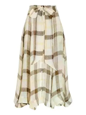 Lisa Marie Fernandez Checked Midi Skirt With Bow - Neutrals