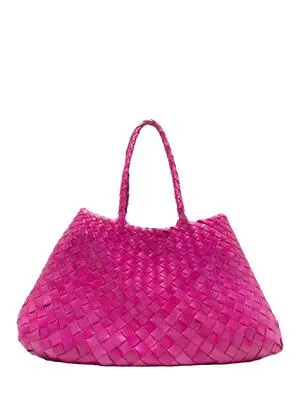 Dragon Diffusion Leather Woven Top-handle Tote Bag - Pink