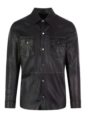 GIORGIO BRATO Pocket Lamb Leather Shirt - Black