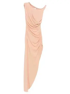 Elisabetta Franchi Draped Asymmetric Midi Dress - Neutrals
