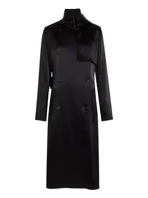 COURREGES Double-breasted Satin Trench Coat - Black