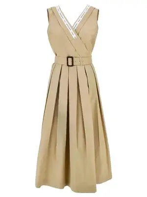 Max Mara Belted Pleated Midi Dress - Neutrals
