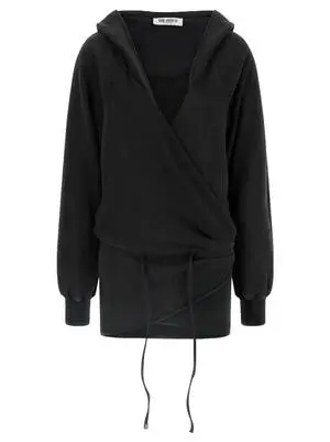 Attico Hooded V-neck Dress - Black