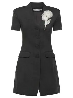 SELF-PORTRAIT Floral Appliqué Buttoned Dress - Grey