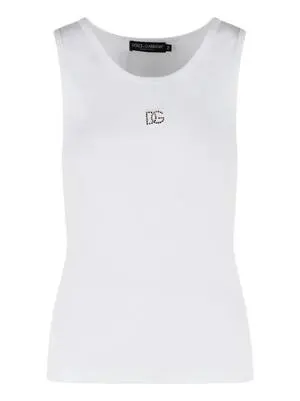 Dolce & Gabbana Ribbed Logo Tank Top - White
