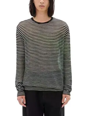 ANN DEMEULEMEESTER Striped Crew Neck Sweater - Black