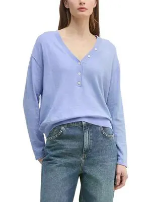 MOS MOSH Buttoned V-neck Top - Blue