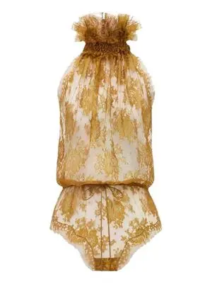 Saint Laurent Ruffled Lace Bodysuit - Gold
