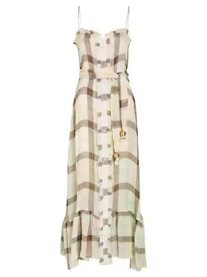 Lisa Marie Fernandez Check Ruffled Maxi Dress - Neutrals
