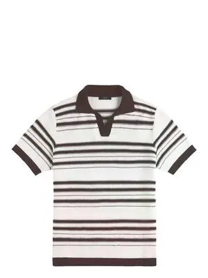 FAY Striped Ribbed-knit Short-sleeves Polo Shirt - White