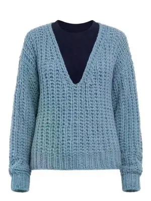 CUDDLEUP V-neck Sweater Set - Blue