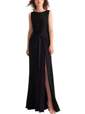 GEMY MAALOUF Draped Knot Waist Maxi Dress - Black