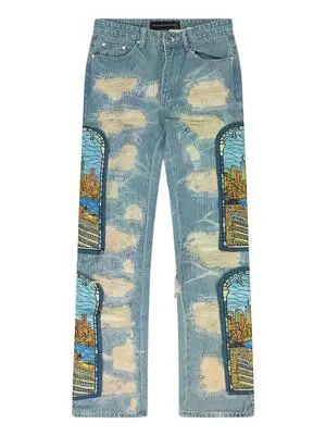 WHO DECIDES WAR BY EV BRAVADO Stained Glass Ripped Jeans - Blue