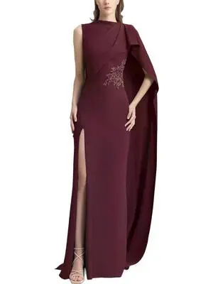GEMY MAALOUF Draped Beaded Crepe Maxi Dress - Red