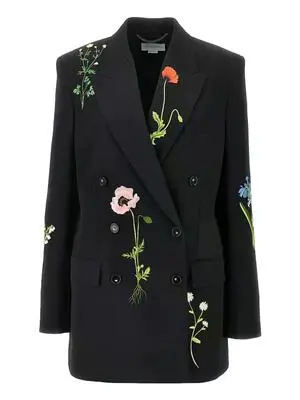 Stella McCartney Floral-embroidered Double-breasted Jacket - Black