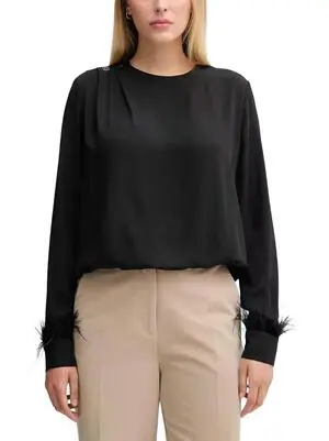 GAUDI Feather-trim Top With Button Detail - Black