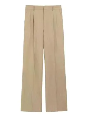 AMI Paris Wool Gabardine Wide Leg Trousers - Neutrals