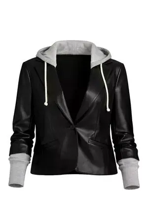 Cinq À Sept Le Petit Hooded Vegan Leather Jacket - Black