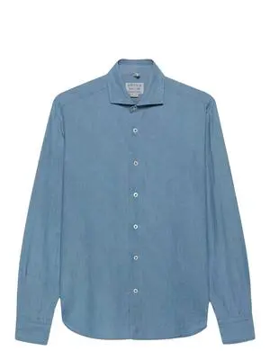 ORIAN Mélange-effect Cotton Shirt - Blue