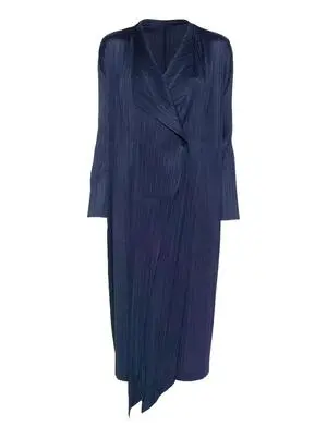 Issey Miyake Pleated Wrap Coat - Blue
