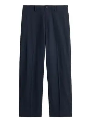 Cos Cotton-linen Straight-leg Trousers - Navy