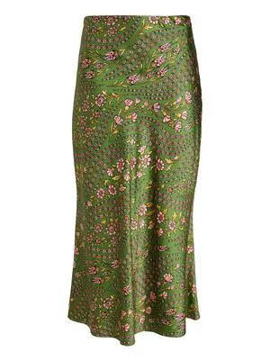 Veronica Beard Floral-print Satin Midi Skirt - Leaf Green
