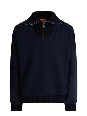 Missoni Cotton-terry And Jacquard-knit Half-zip Sweater - Navy