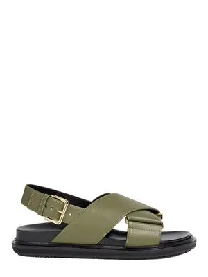 Marni Fussbett Leather Slingback Sandals - Army Green