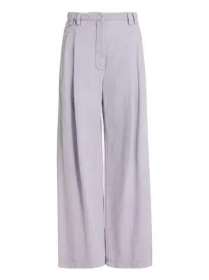 Brunello Cucinelli Pleated Cotton And Linen-blend Twill Wide-leg Pants - Lilac
