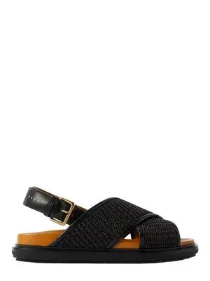 Marni Fussbett Faux Raffia And Leather Slingback Sandals - Black