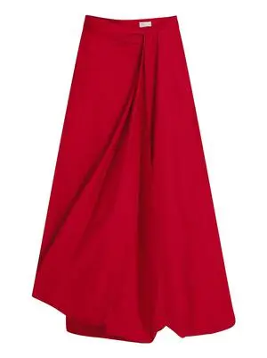 Brunello Cucinelli Draped Crinkled Cotton-blend Poplin Maxi Skirt - Crimson