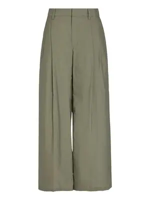 Brunello Cucinelli Pleated Cotton-blend Wide-leg Pants - Army Green