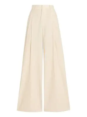 Brunello Cucinelli Pleated Cotton-blend Wide-leg Pants - Ecru