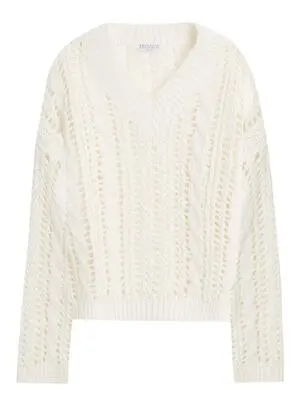 Brunello Cucinelli Cable And Open-knit Jute-blend Sweater - Ivory