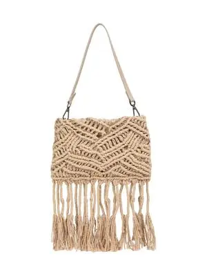 Brunello Cucinelli Crochet Shoulder Bag With Fringe - Camel