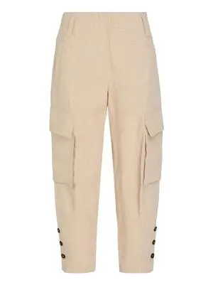 Brunello Cucinelli Cropped Linen Tapered Cargo Trousers - Sand