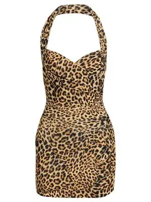 Norma Kamali Cayla Leopard-print Mini Dress - Mustard