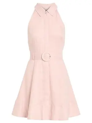 Veronica Beard Beau Belted Linen Mini Shirt Dress - Blush